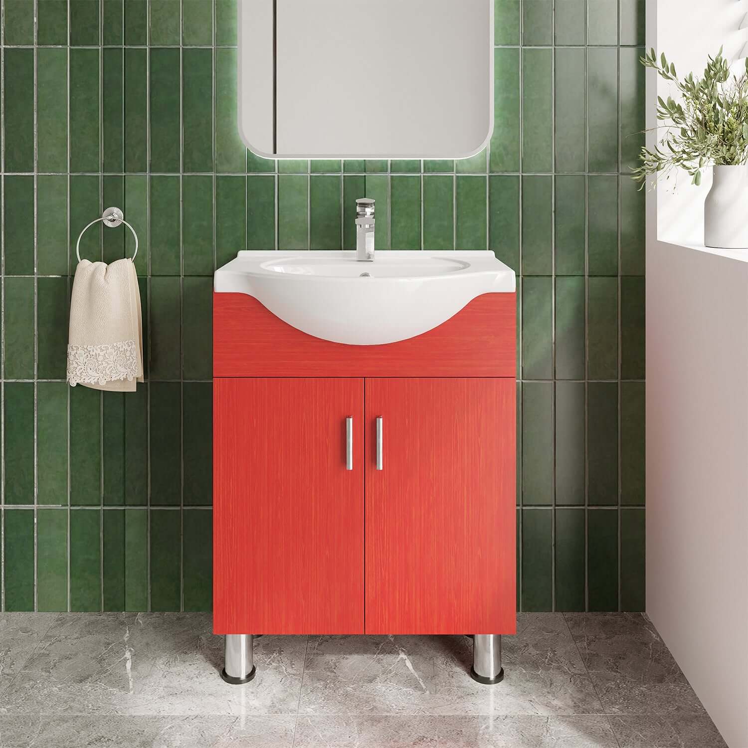 Lilly 24" W x 18" D x 34" H Euro-Style Vanity in Red with Ceramic Vani