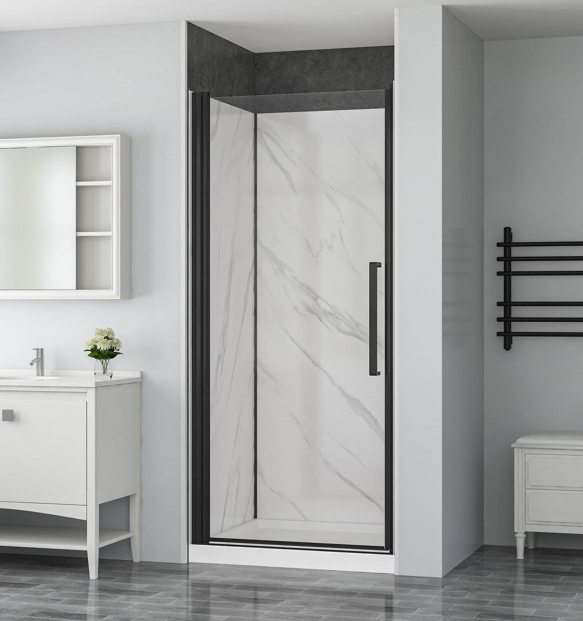 York 36 in. W x 36 in. D x 79 in. H Alcove Black Shower Kit