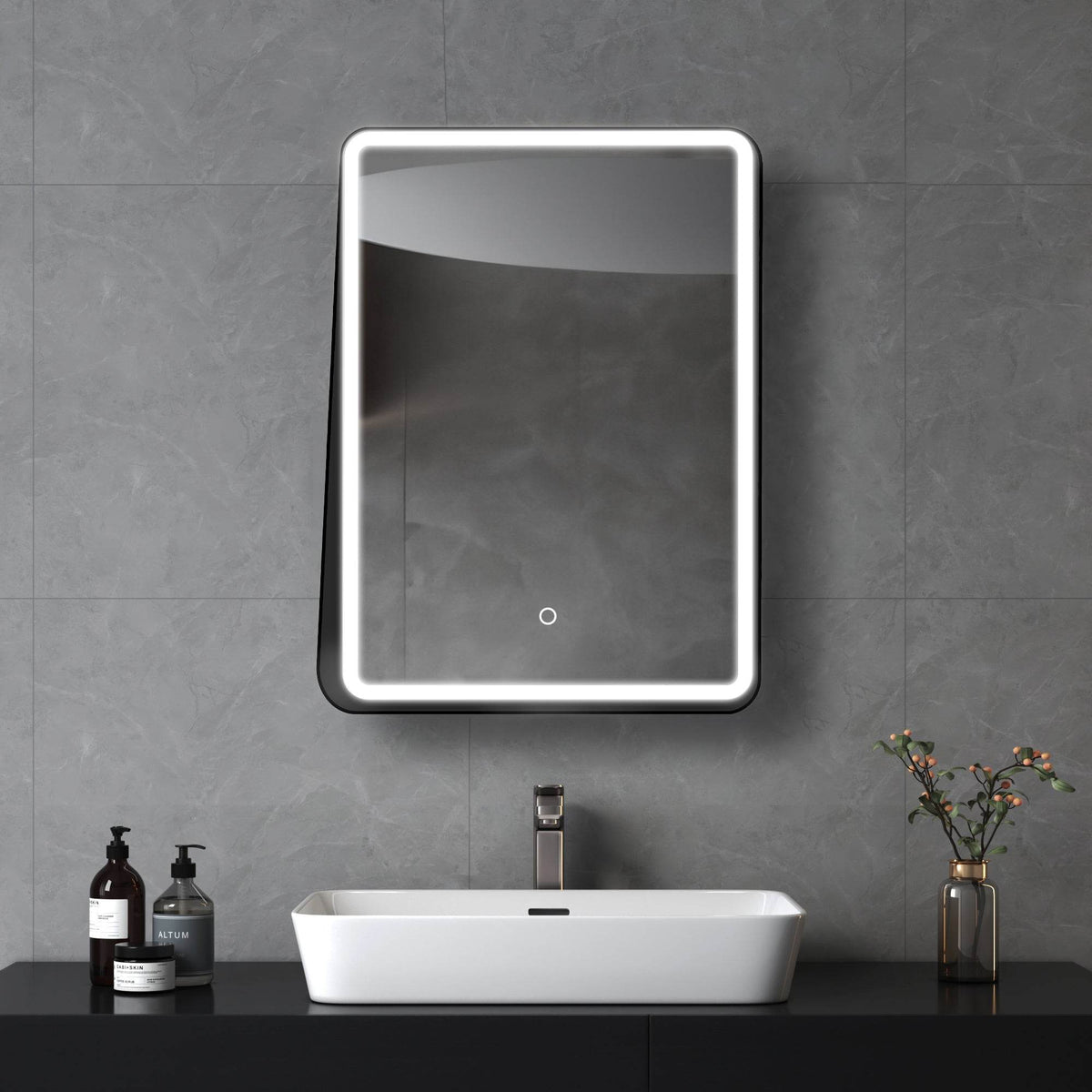 Zara 24"W x 32"H LED Lighted Mirror with Integrated Shelf