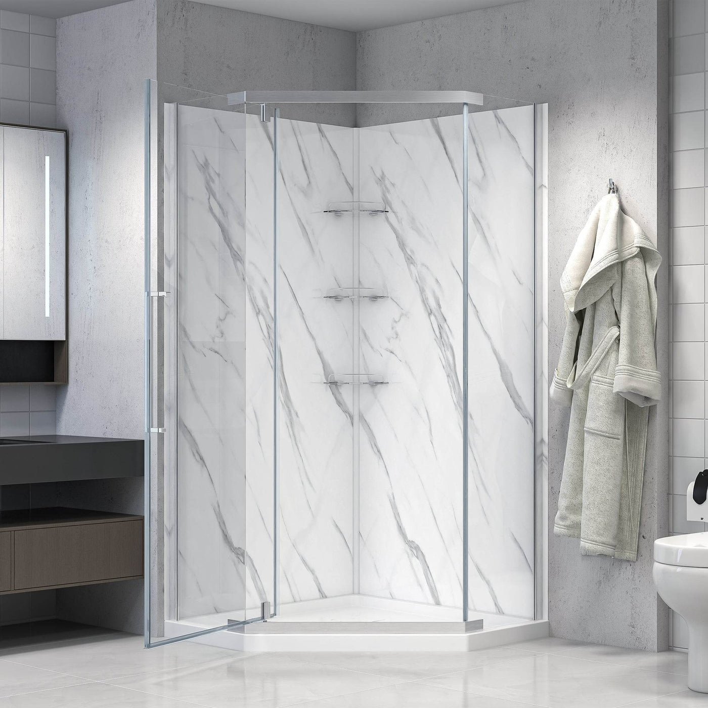 Capri 36" Neo Angle Brushed Nickel Shower Kit - Dreamwerks